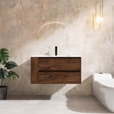 36-Inch Wall Mount Bathroom Vanity, Classic Style Plywood With Ceramic ...