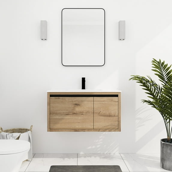 36 Inch Wall Mounted Bathroom Vanity, Gel Sink, One Drawer Storage ...