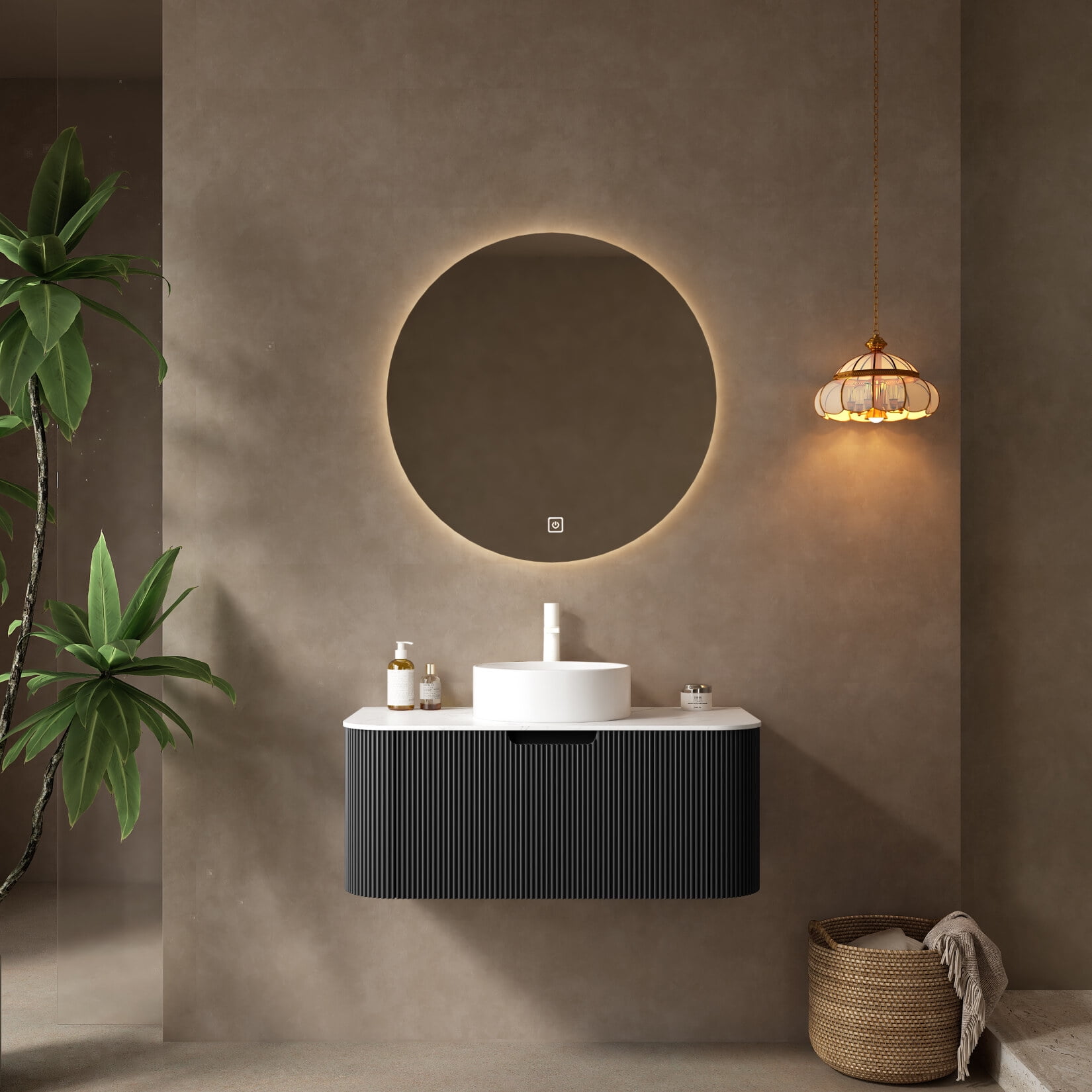 36-Inch Wall-Mounted Bathroom Vanity with White Ceramic Basin, Modern ...