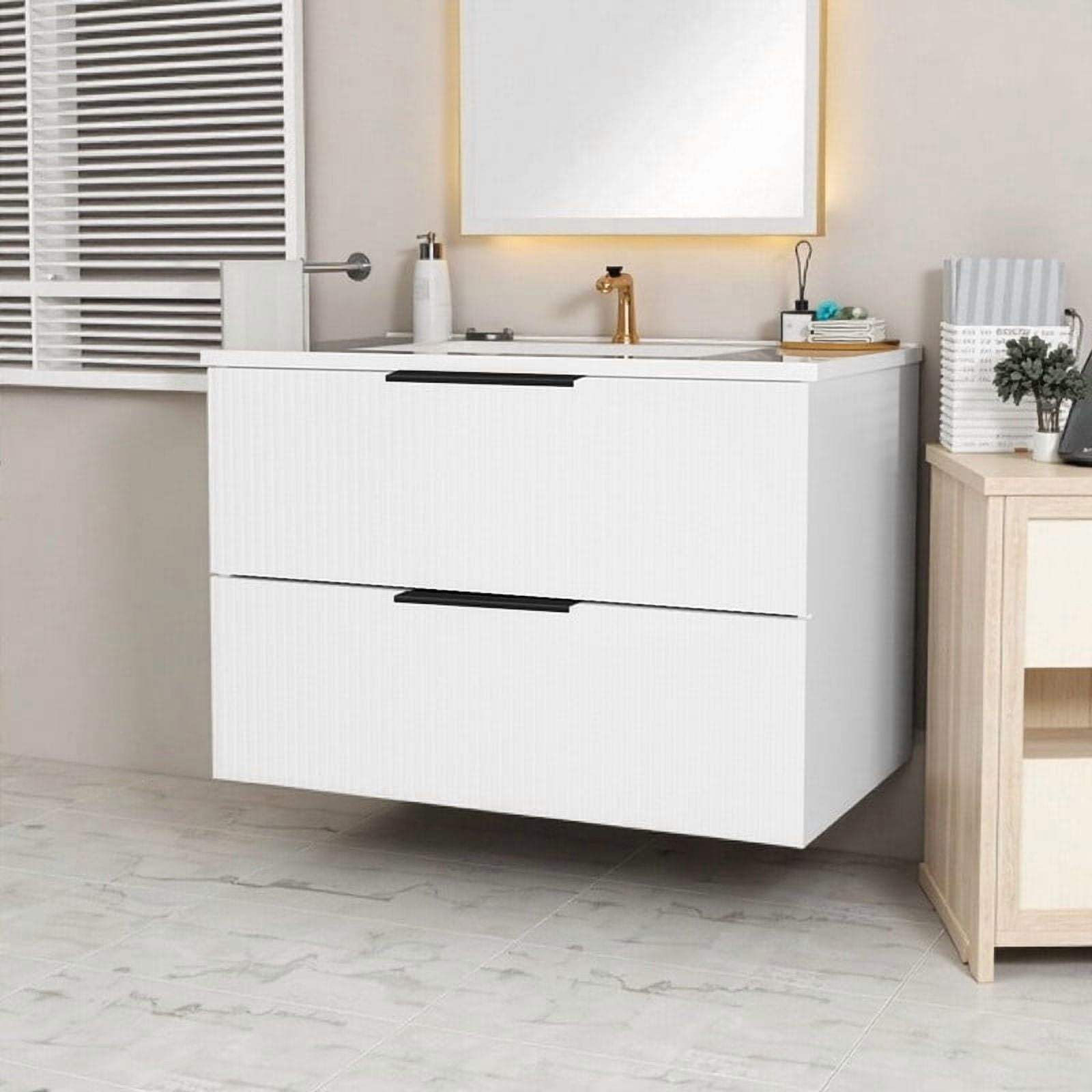 36 Inch Wall-Mounted Floating Vanity with Ceramic Sink - Walmart.com