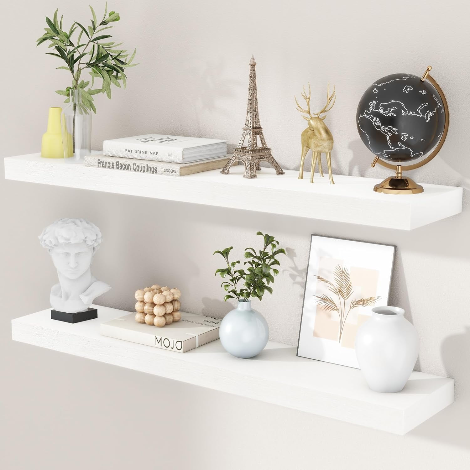 36 Inch White Floating Shelves for Wall, Solid Wood White Floating ...
