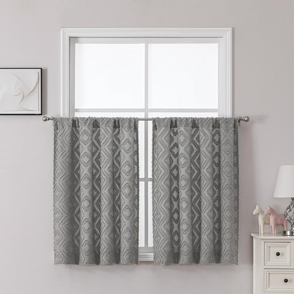 36 Inch gray Kitchen Curtains 2 Panels Set, Geometric Jacquard Textured ...