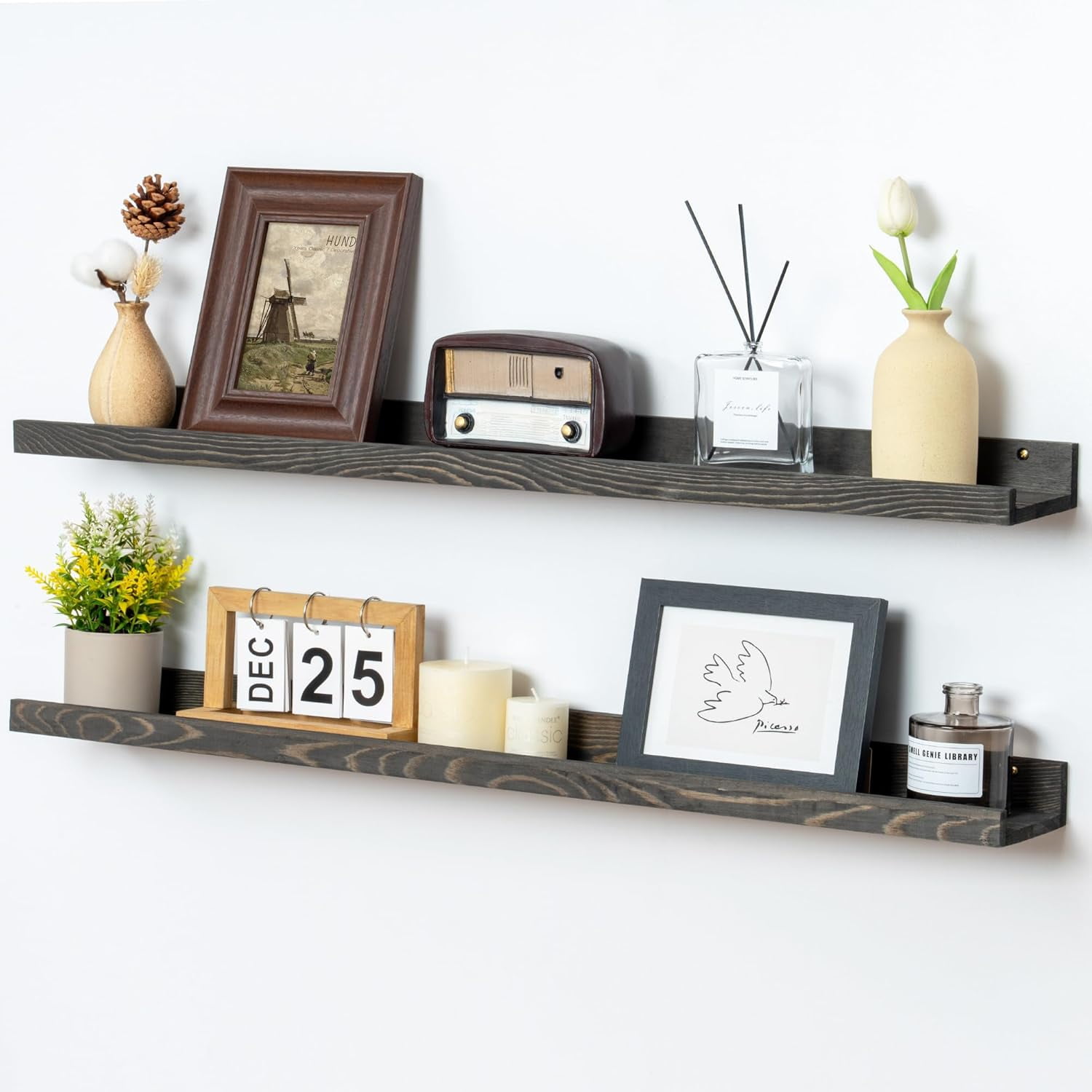 36 Inches Floating Shelves for Wall, Solid Pine Wood Picture Ledge ...