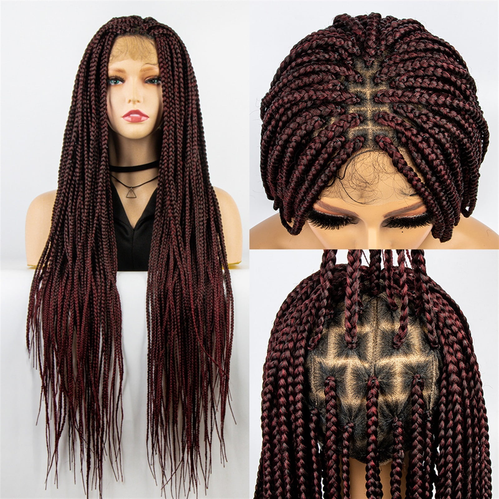 36 Inches Knotless Box Braids Wigs Synthetic Full Lace Wig Braided Wigs ...