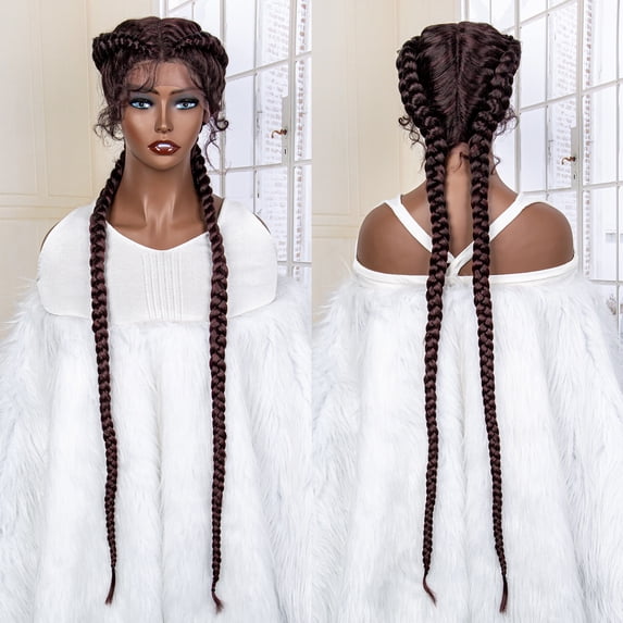 36 Inches Long Lace Front Synthetic Braided Wigs Lace Front Twins ...