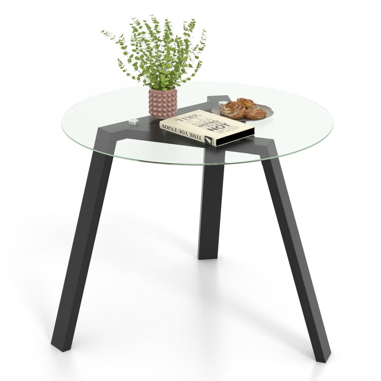 36 Inches Round Glass Dining Table for 4 with Rubber Wood Frame ...