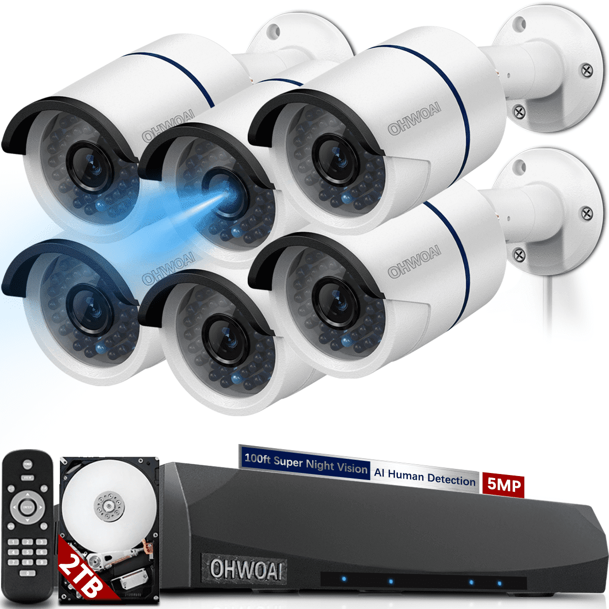 《36 Infrared LED 100ft Super Night Vision》OHWOAI 5.0MP Outdoor POE ...