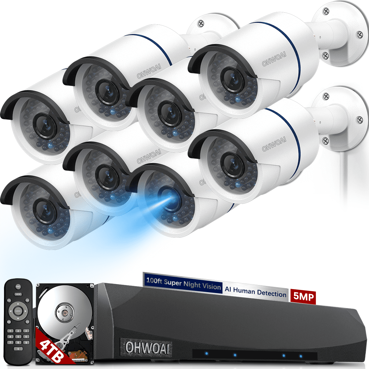 《36 Infrared LED 100ft Super Night Vision》OHWOAI 5.0MP Outdoor POE ...