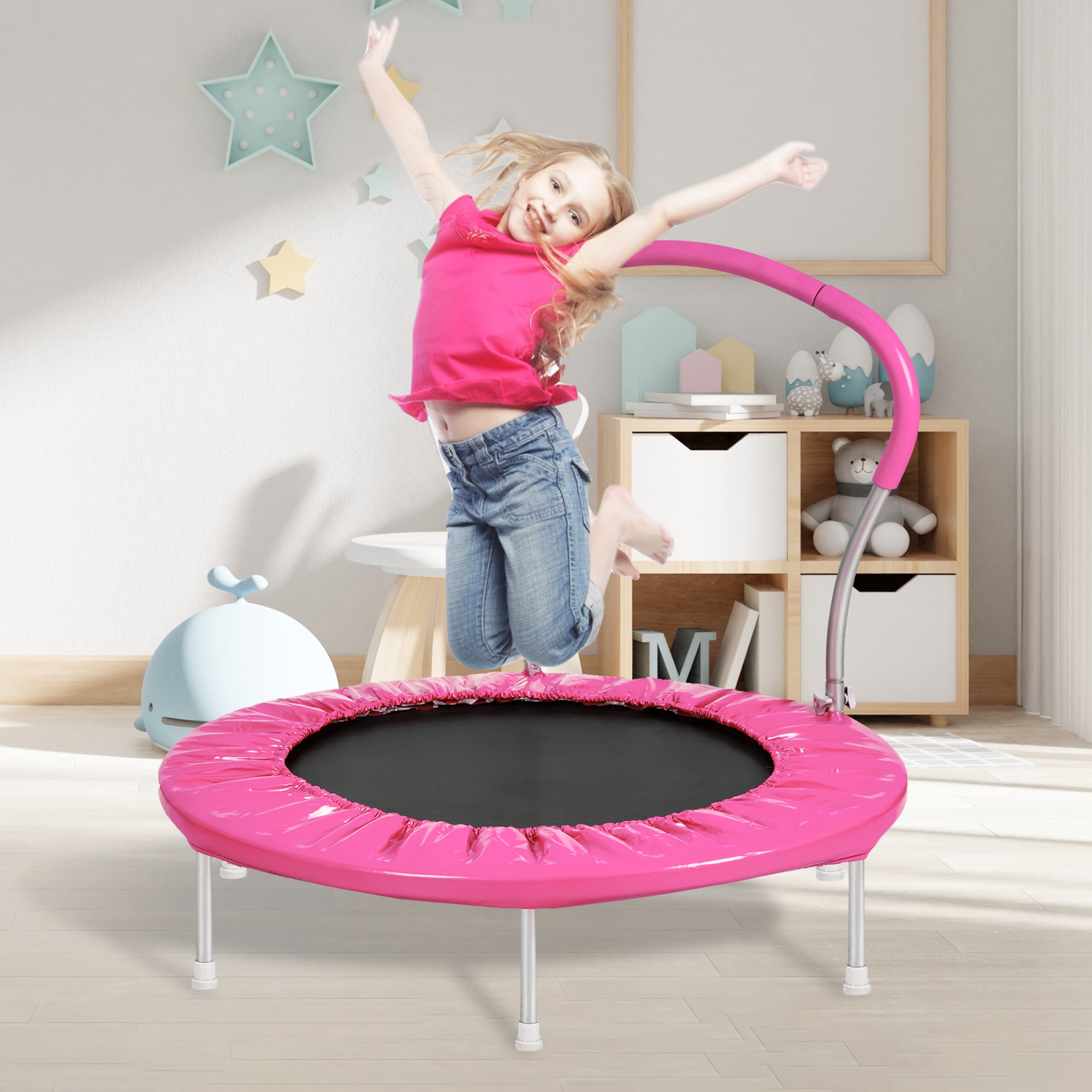 36" Kids Trampoline with Handlebar, 220LBS Weight Capacity ...