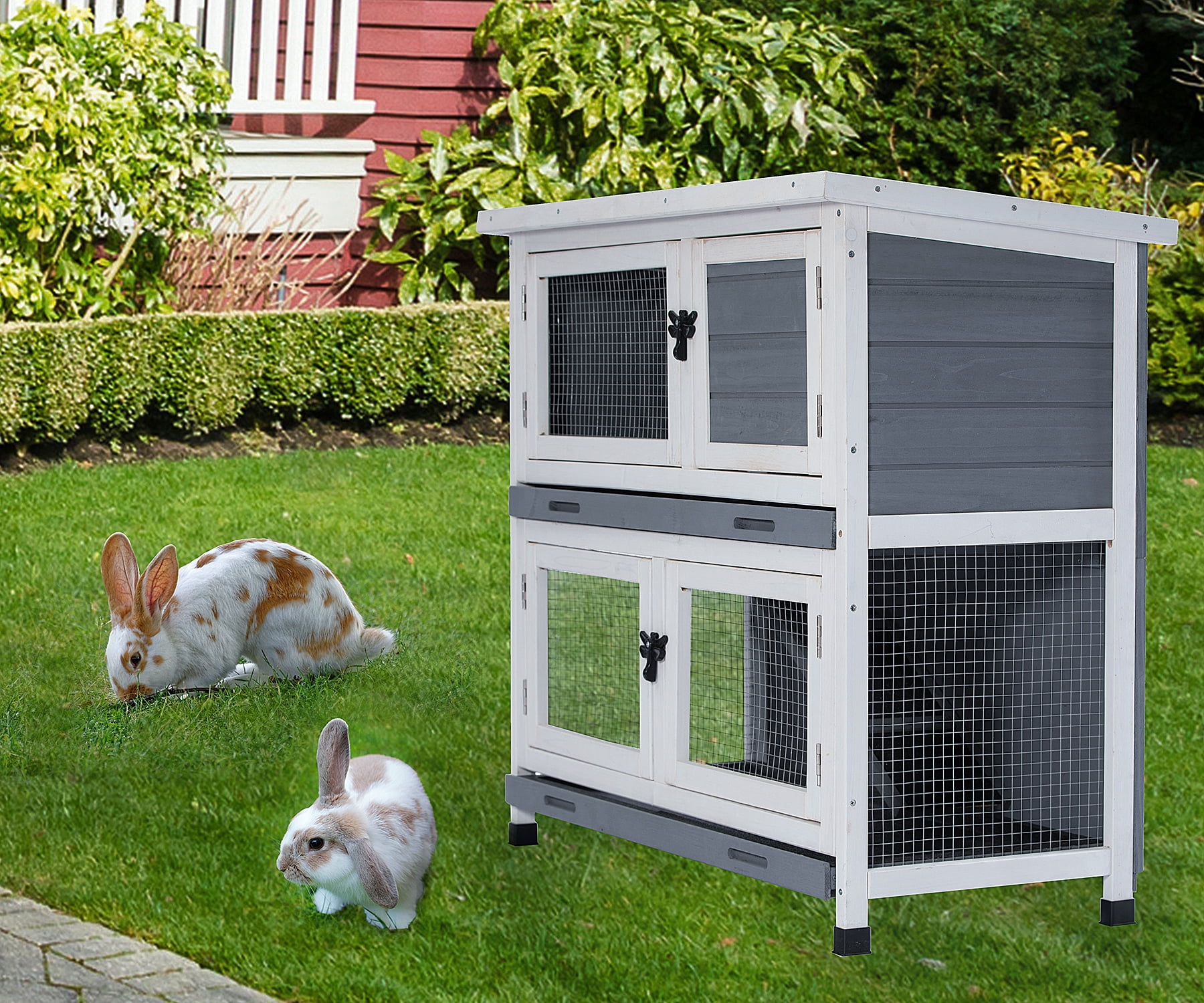 36”L 2 Levels Outdoor Rabbit Hutch Weatherproof Bunny Hutch Outside ...