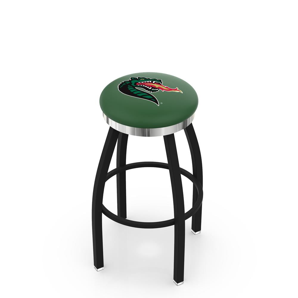 36" L8B2C - Black Wrinkle UAB Swivel Bar Stool with Chrome Accent Ring ...