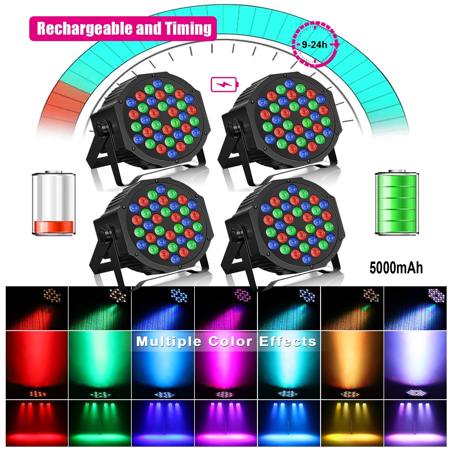 36 LED Stage Light, RGB Par Can DJ Light with Electronic Display 7CH ...