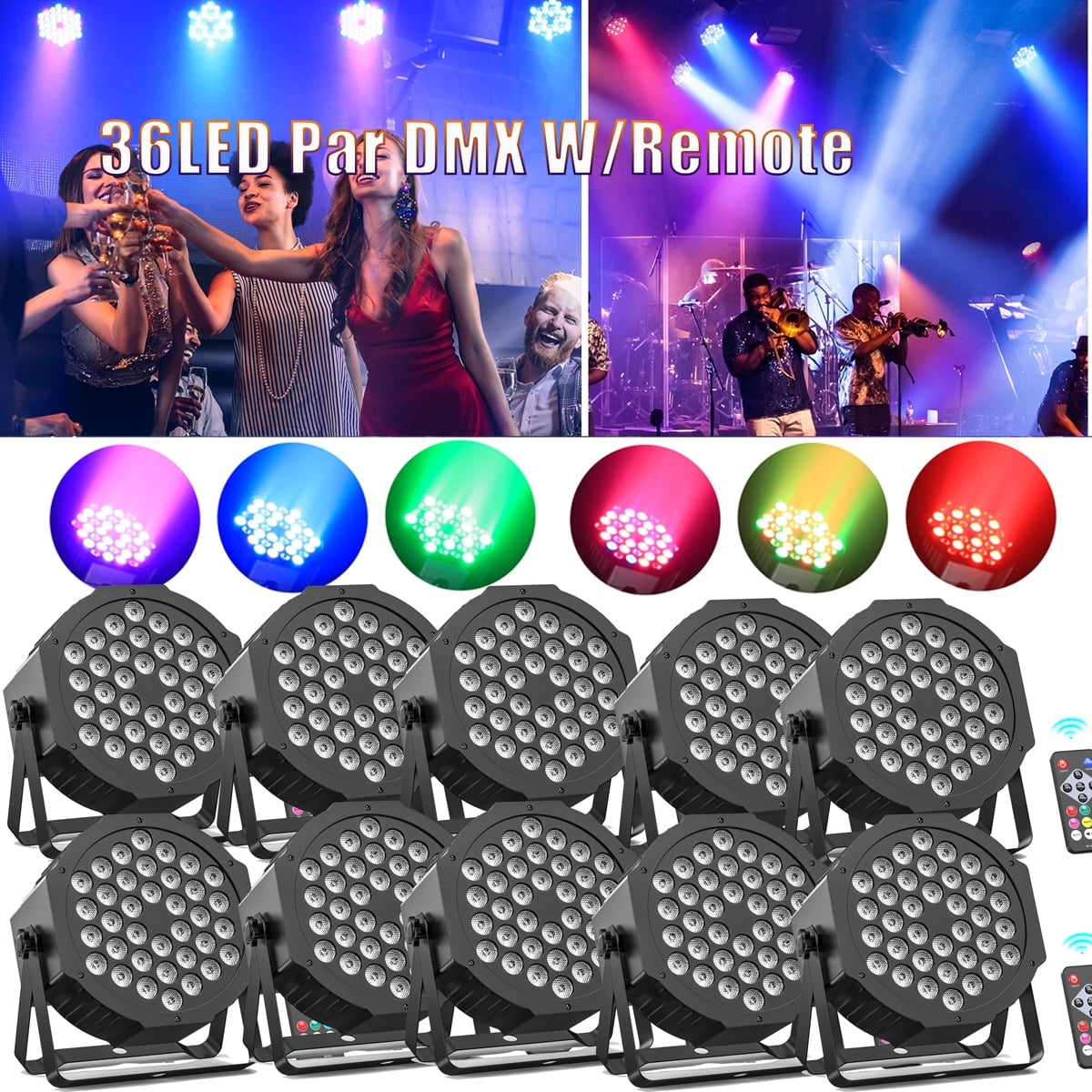 36 LED Stage Lights,10 Pack RGB DJ Par Light w/ Remote & DMX Controlled Sound Uplights for ...