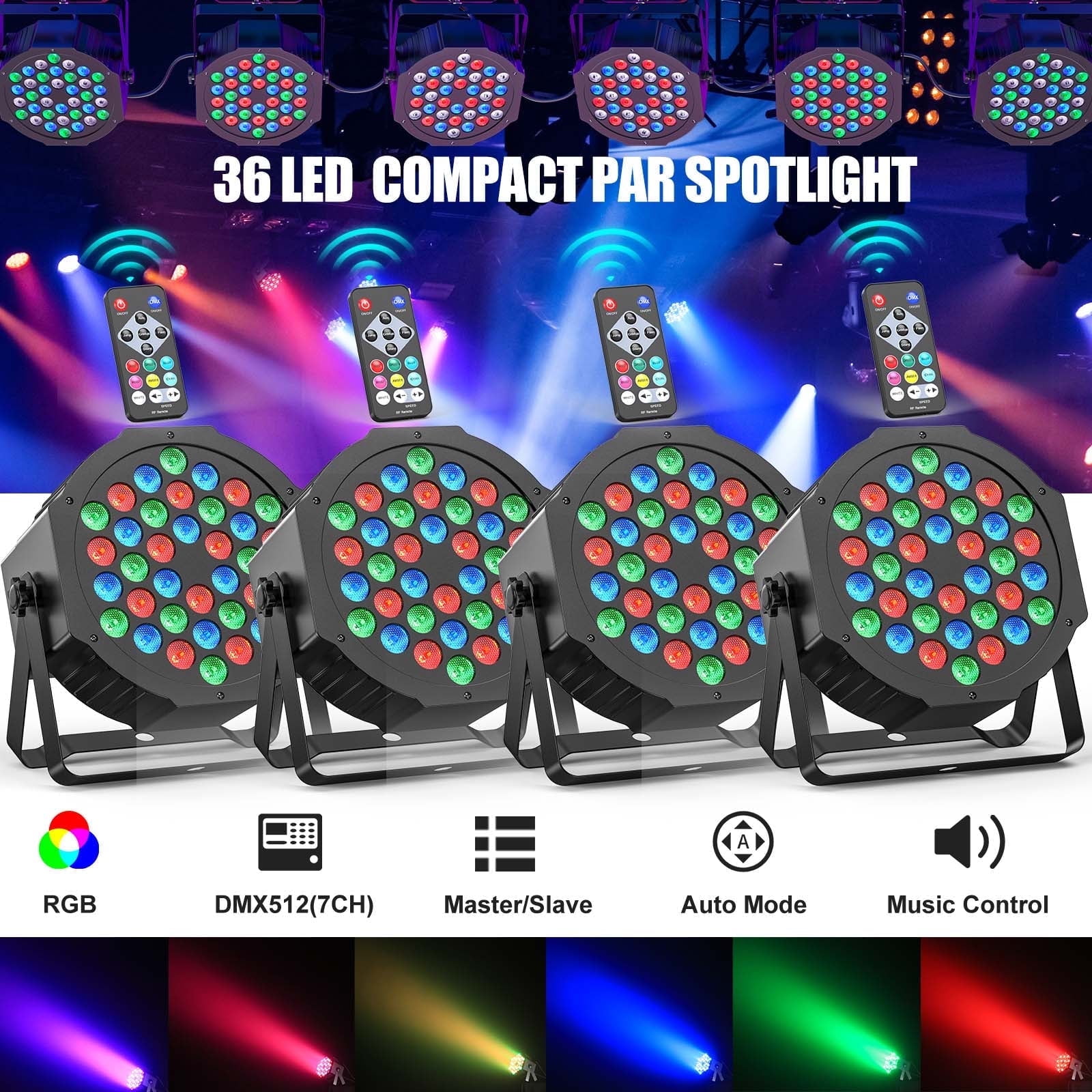 36 LED Stage Lights RGB DJ LED Par Light Remote & DMX Controlled Sound Activated Auto Play ...