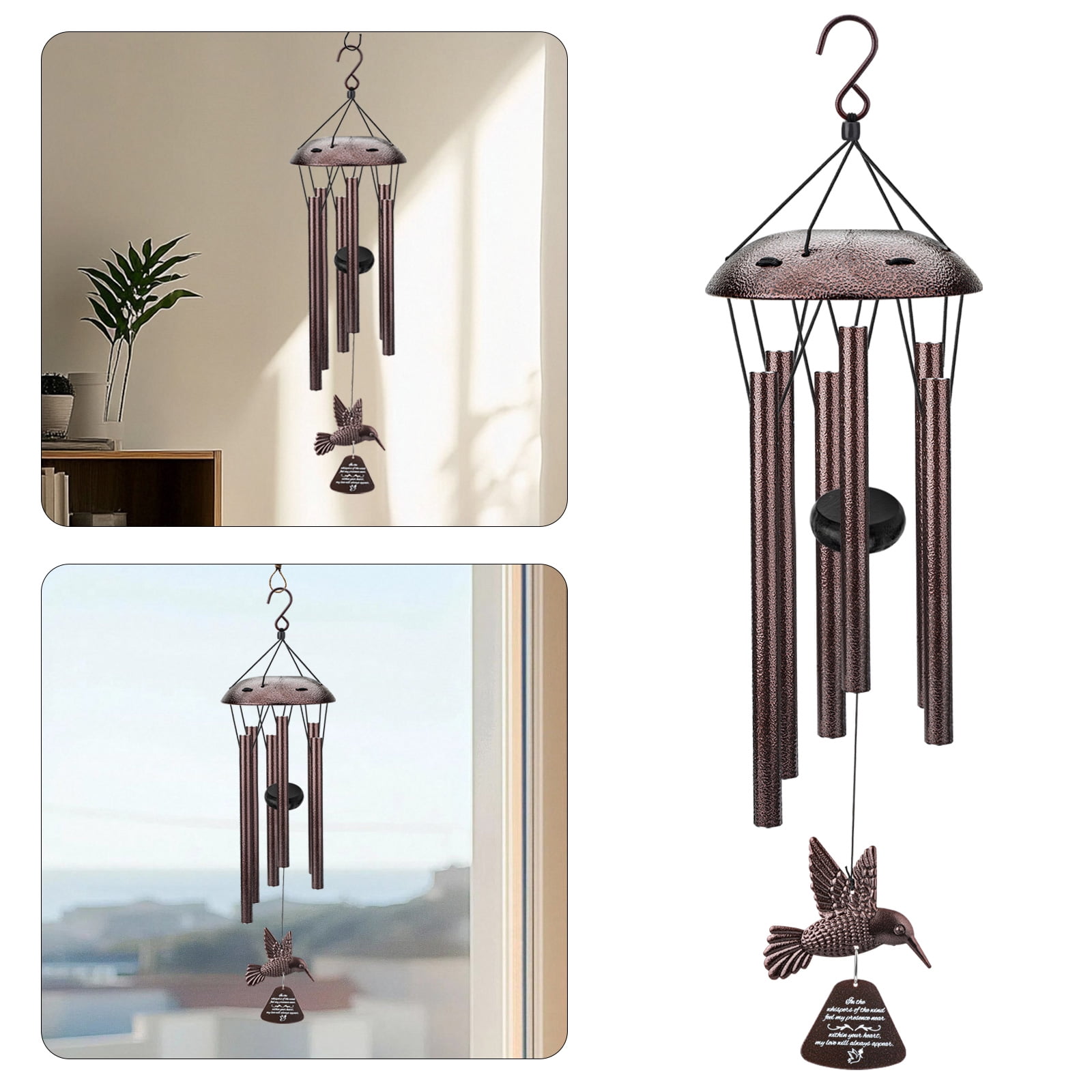 36'' Large Outdoor Wind Chime, 6 Tubes Memorial Hummingbird Wind Bell ...