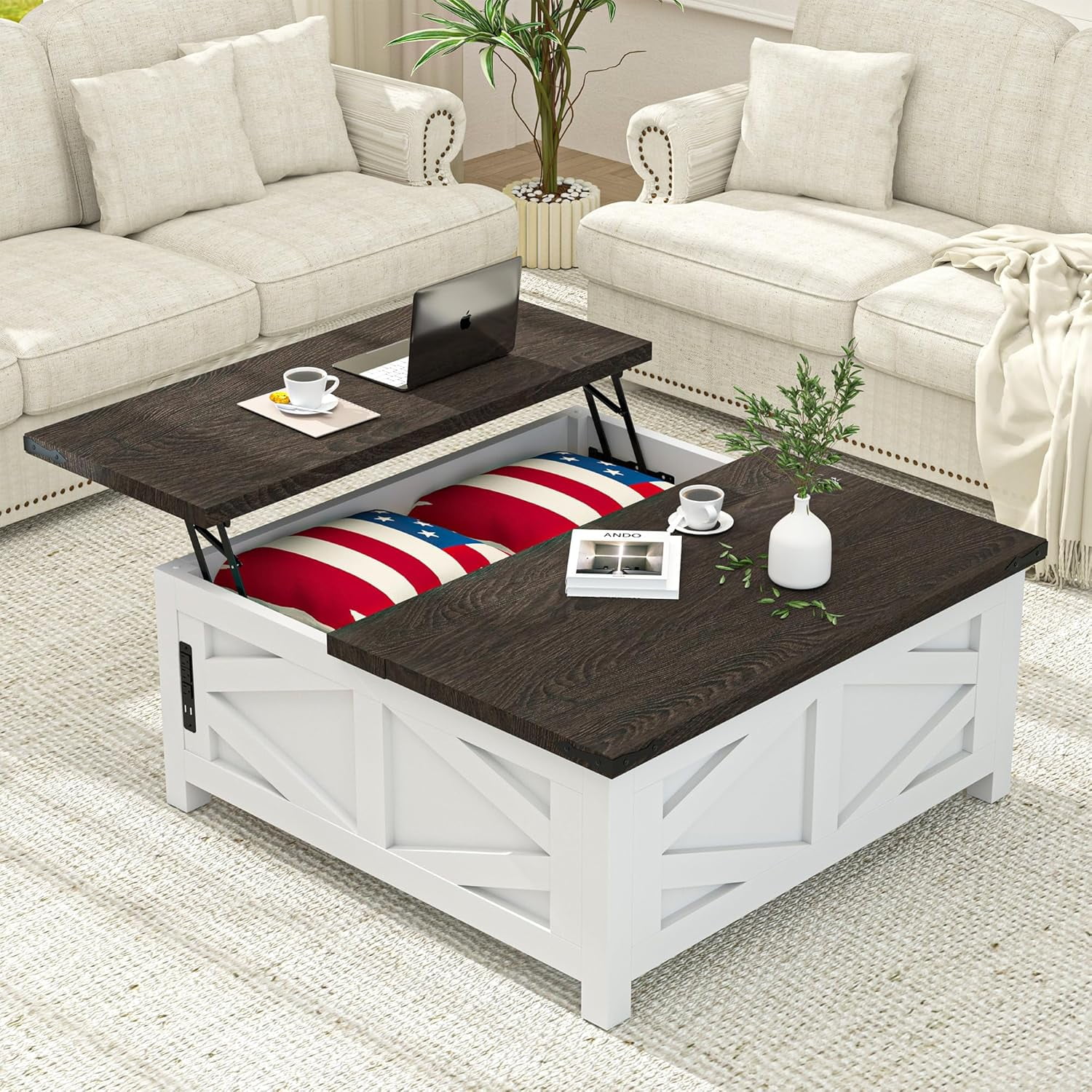 36" Lift Top Coffee Table with Storage, Wood Square Coffee Table with ...
