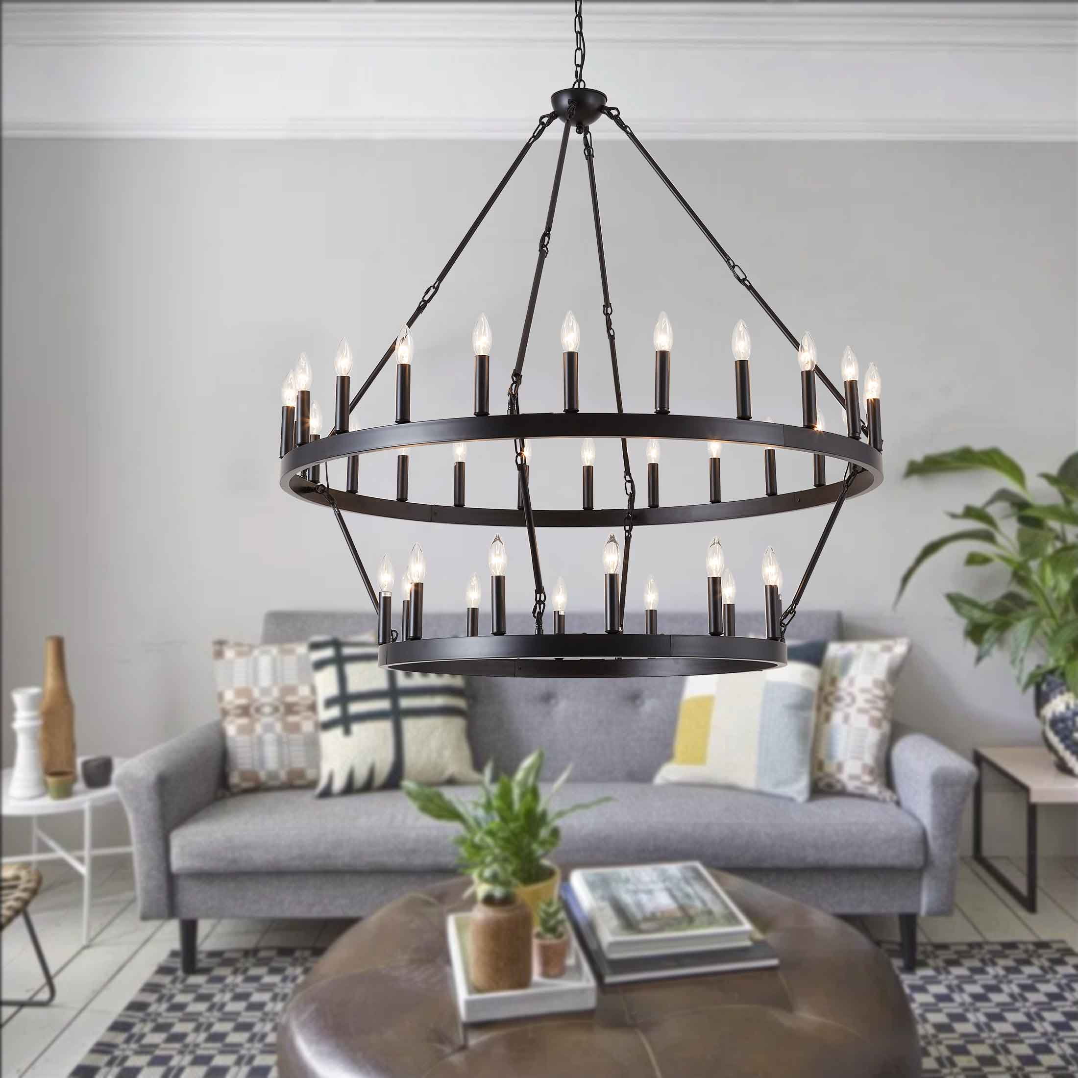 36 Light 2 Tier Modern Farmhouse Chandelier Wagon Wheel Light Fixture ...