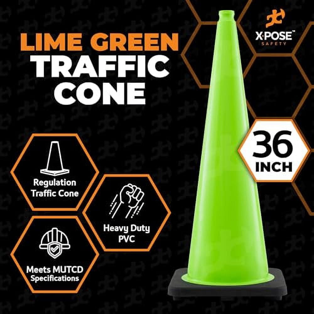 36” Lime Green Traffic Cone - 1 Pack - Premium PVC Safety Cone for ...