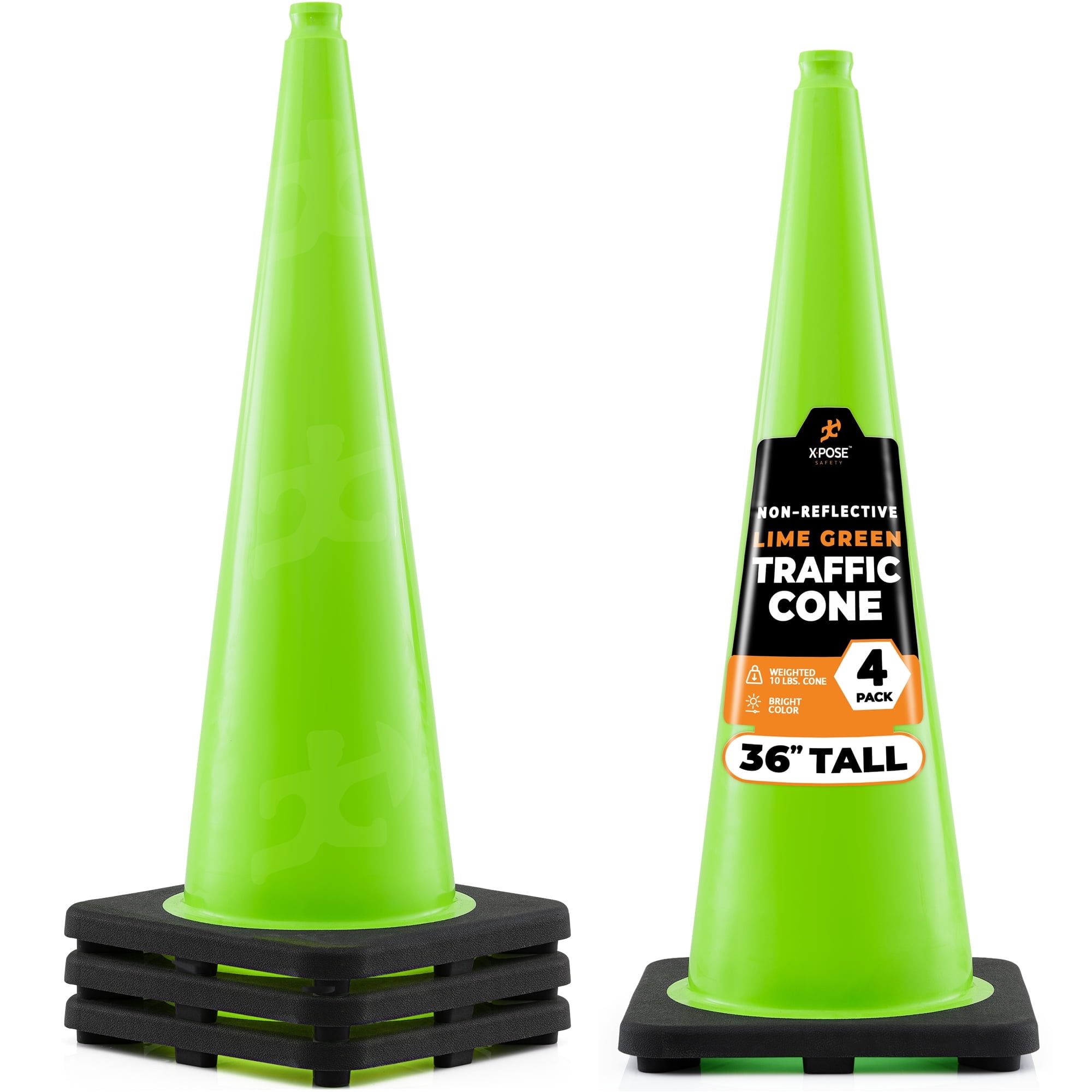 36” Lime Green Traffic Cone - 4 Pack - Premium PVC Safety Cone for ...