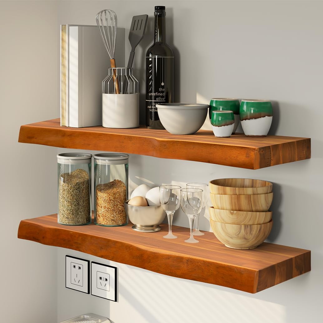 36'' Live Edge Floating Shelves Set of 2 - Thick and Heavy Floating ...