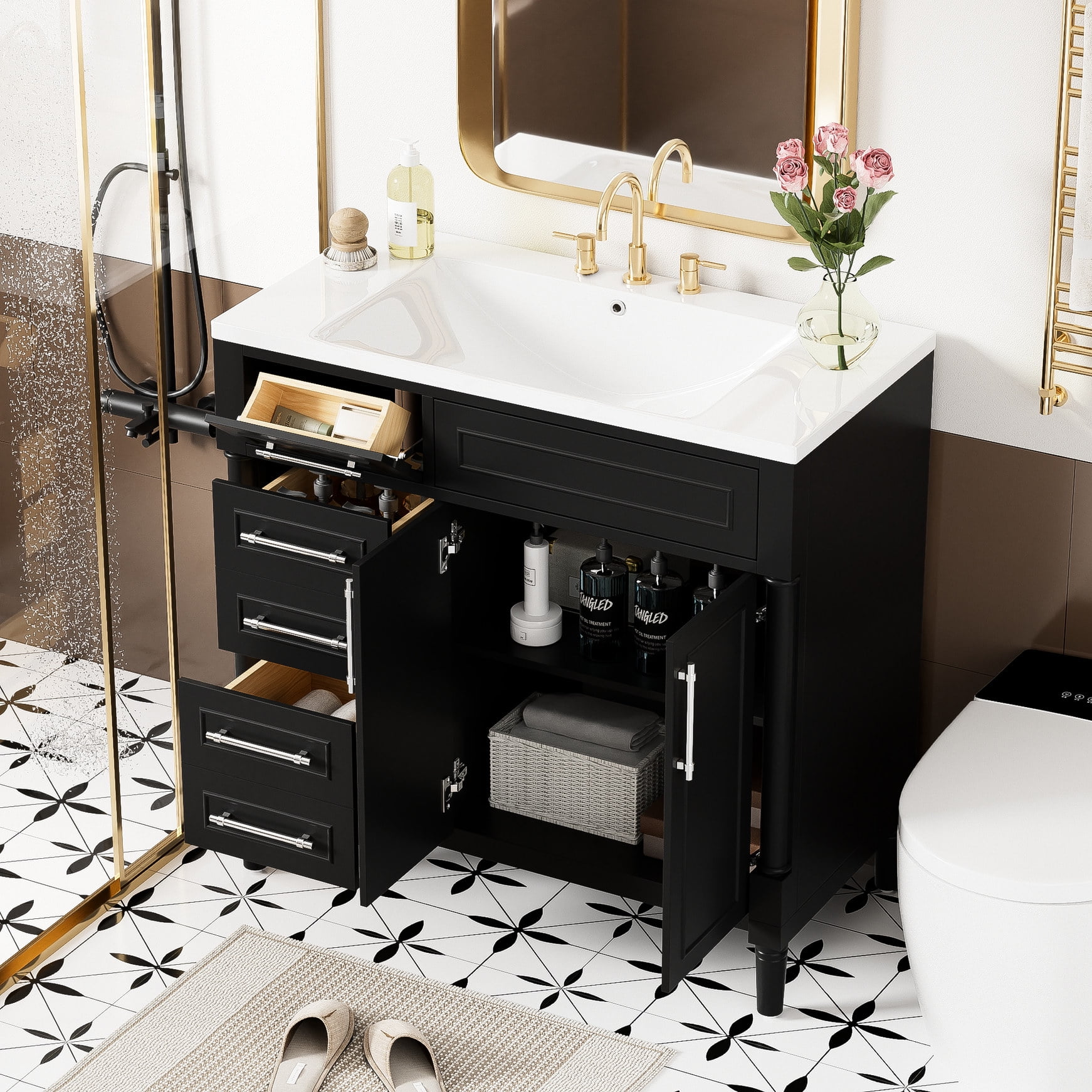 36" MDF & Pine Wood Vanity - Overflow Protection - Bathroom Use Case ...