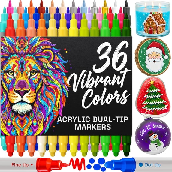 36 Markers for Rock, Fabric, , Glass, Craft, Decoration - Dual-Tip Pens ...