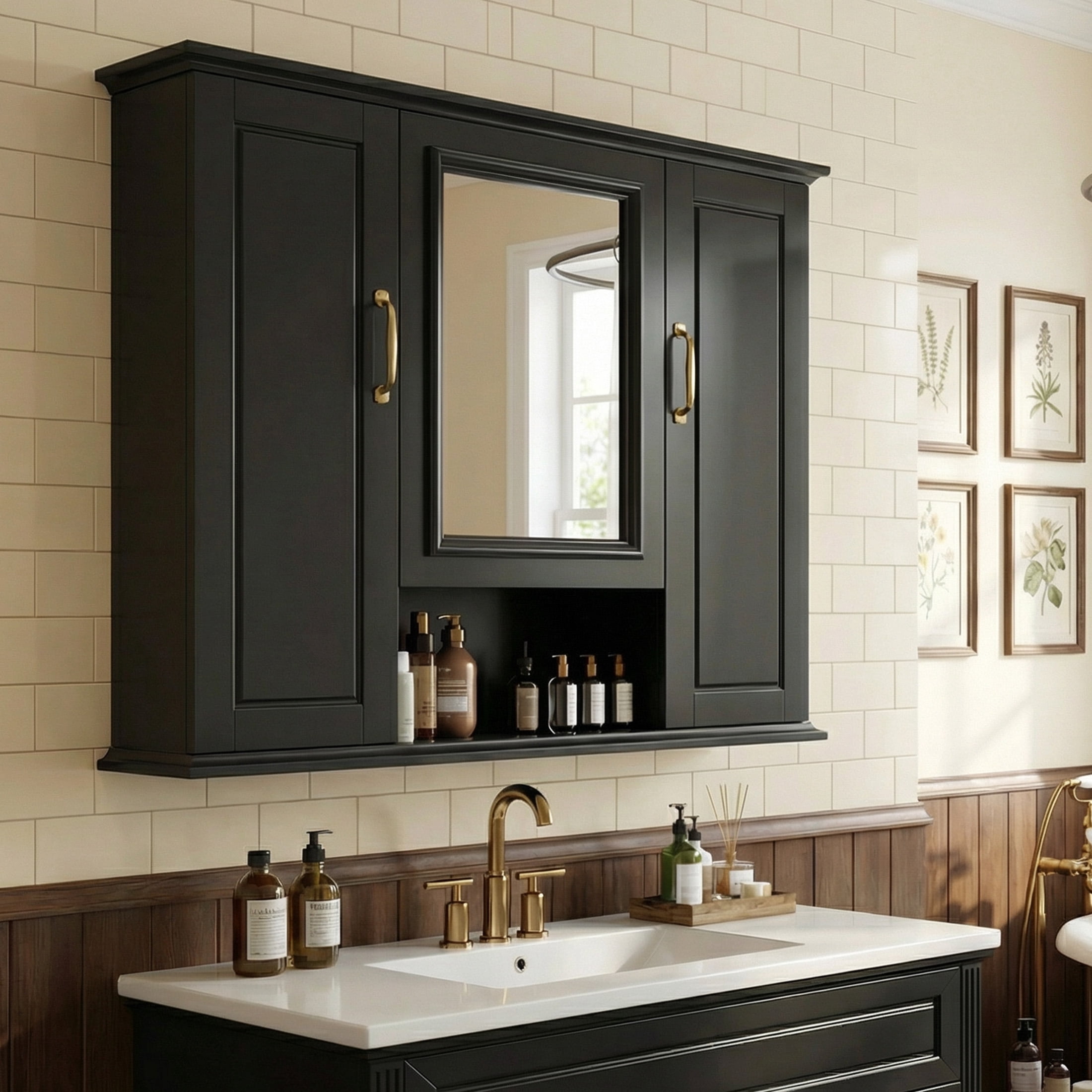36" Medicine Cabinet, Bathroom Cabinet with 3 Doors, Modern Bathroom ...