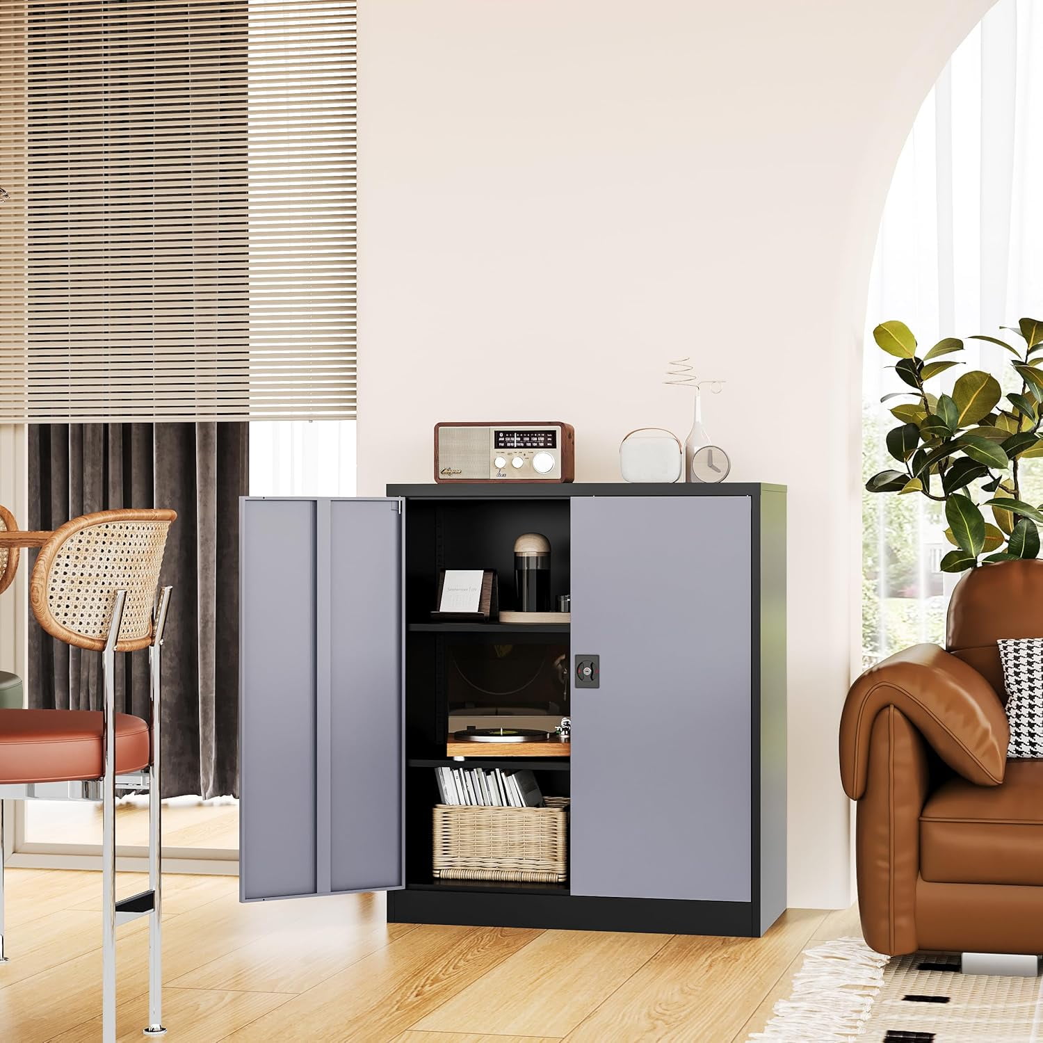 36” Metal Storage Cabinet Tall Steel File Cabinets with Lockable Doors ...