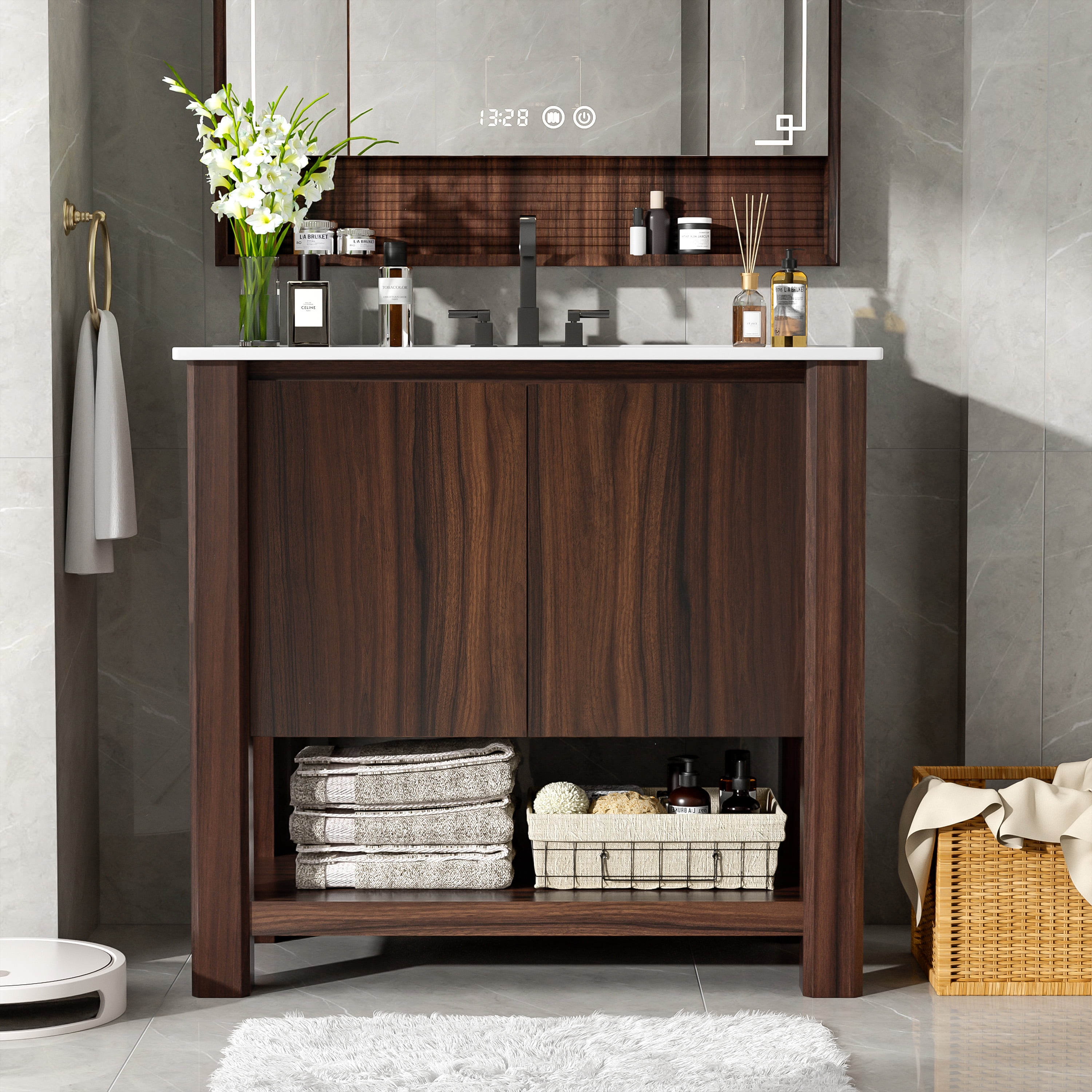36" Modern Bathroom Vanity with Rectangle Ceramic Sink, Bathroom ...