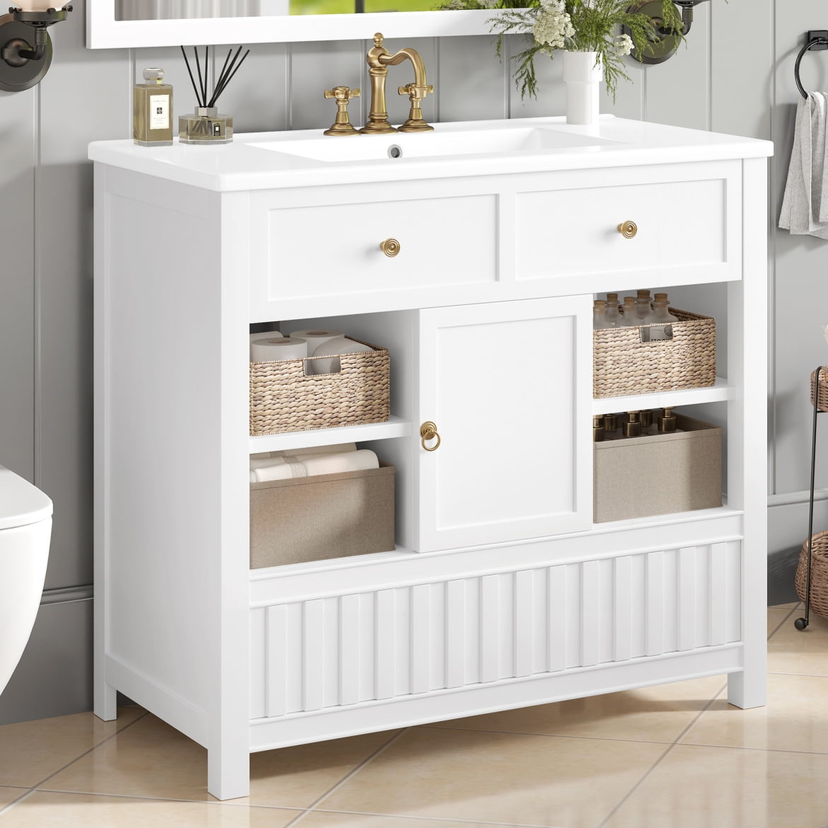 36'' Modern Bathroom Vanity with Sink, Large Freestanding Storage ...