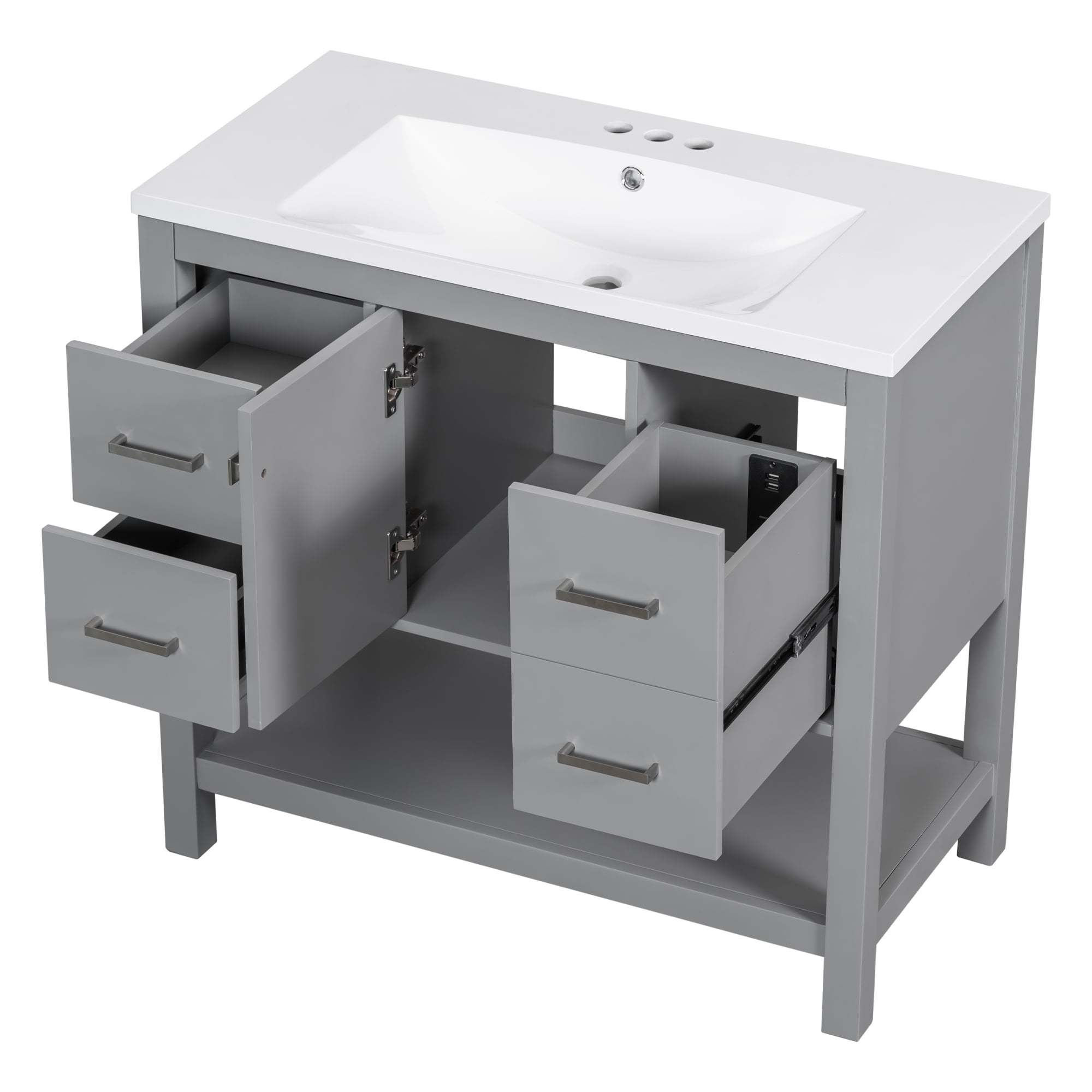 36" Modern Bathroom Vanity With USB, 2 Shallow Drawers, 1 Deep Drawer ...