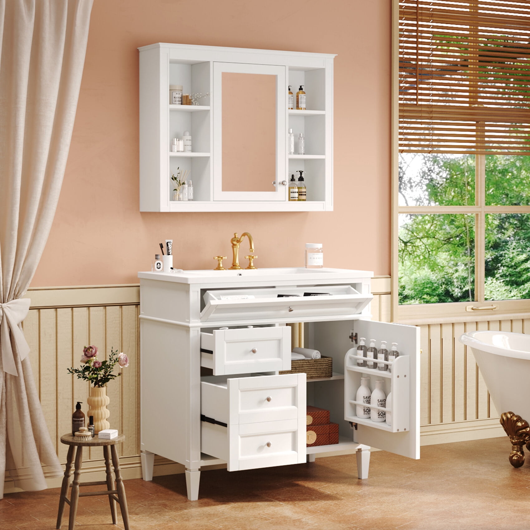 36" Modern Bathroom Vanity with Sink & Medicine Cabinet, White Storage ...