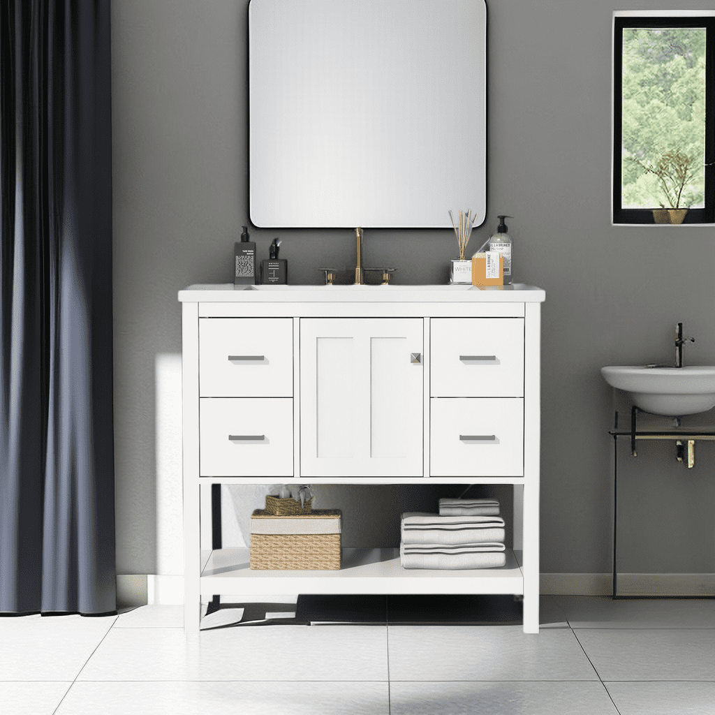 36" Modern Bathroom Vanity with USB,Two Shallow Drawers, One Deep ...