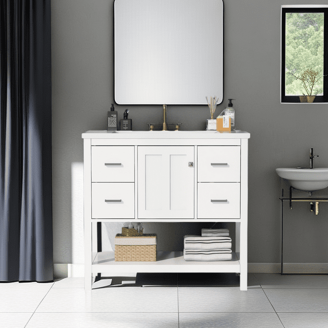 36" Modern Bathroom Vanity with USB,Two Shallow Drawers, One Deep ...