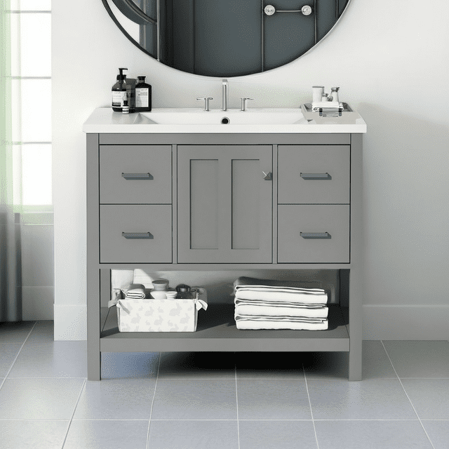 36" Modern Bathroom Vanity with USB,Two Shallow Drawers, One Deep ...