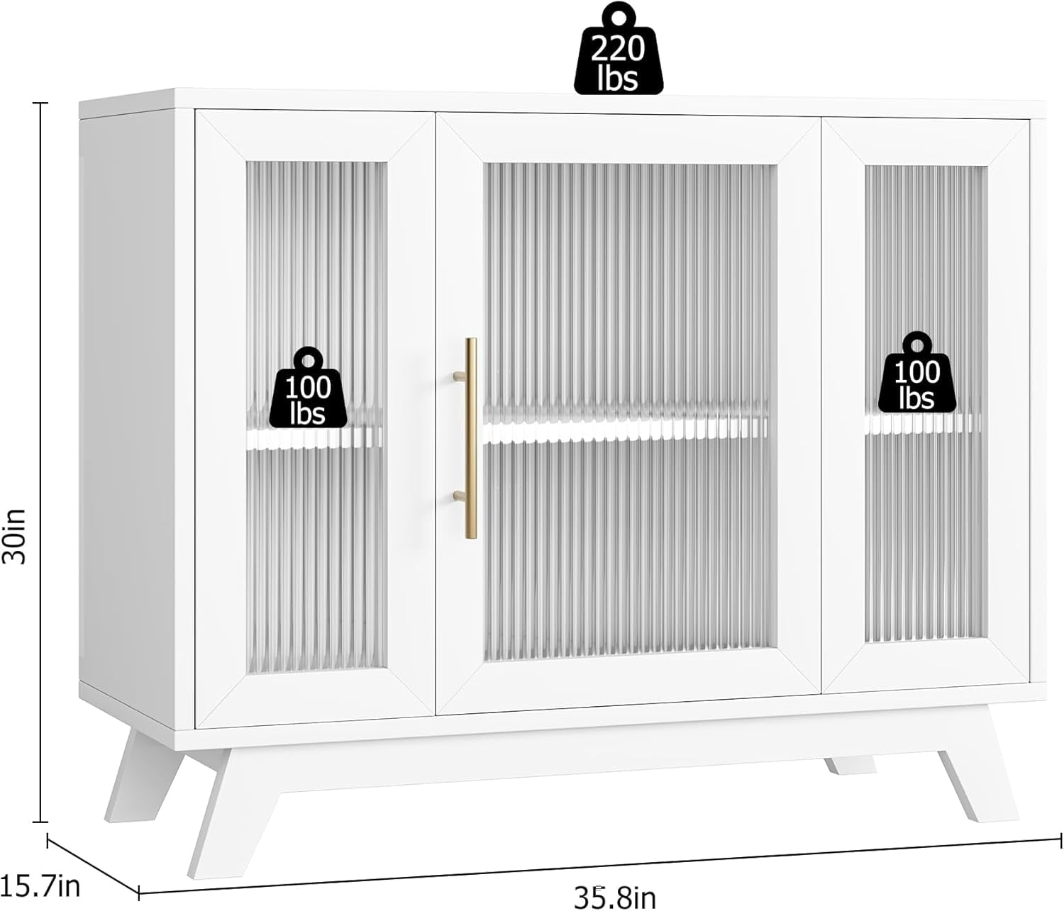 36" Modern Coffee Bar Cabinet with Fluted Glass Doors, White and ...