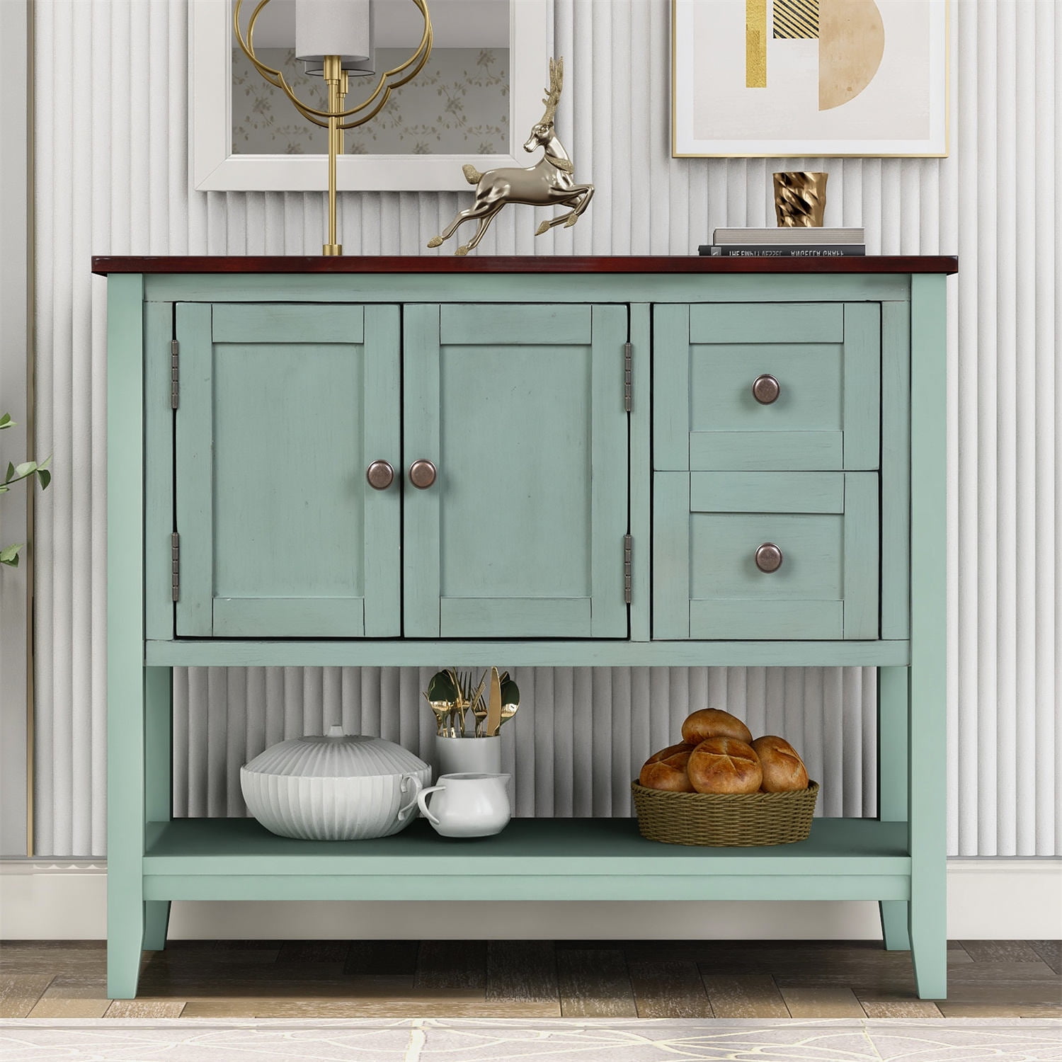 Accent Console Table with 2 Drawers, 1 Cabinet and 1 Bottom Shelf ...