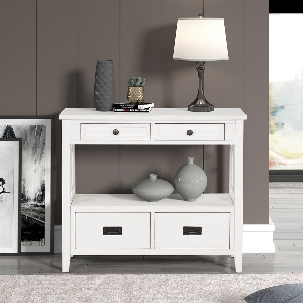 36"Modern Console Table,Wood Entryway Table with 4 Drawers and Storage ...