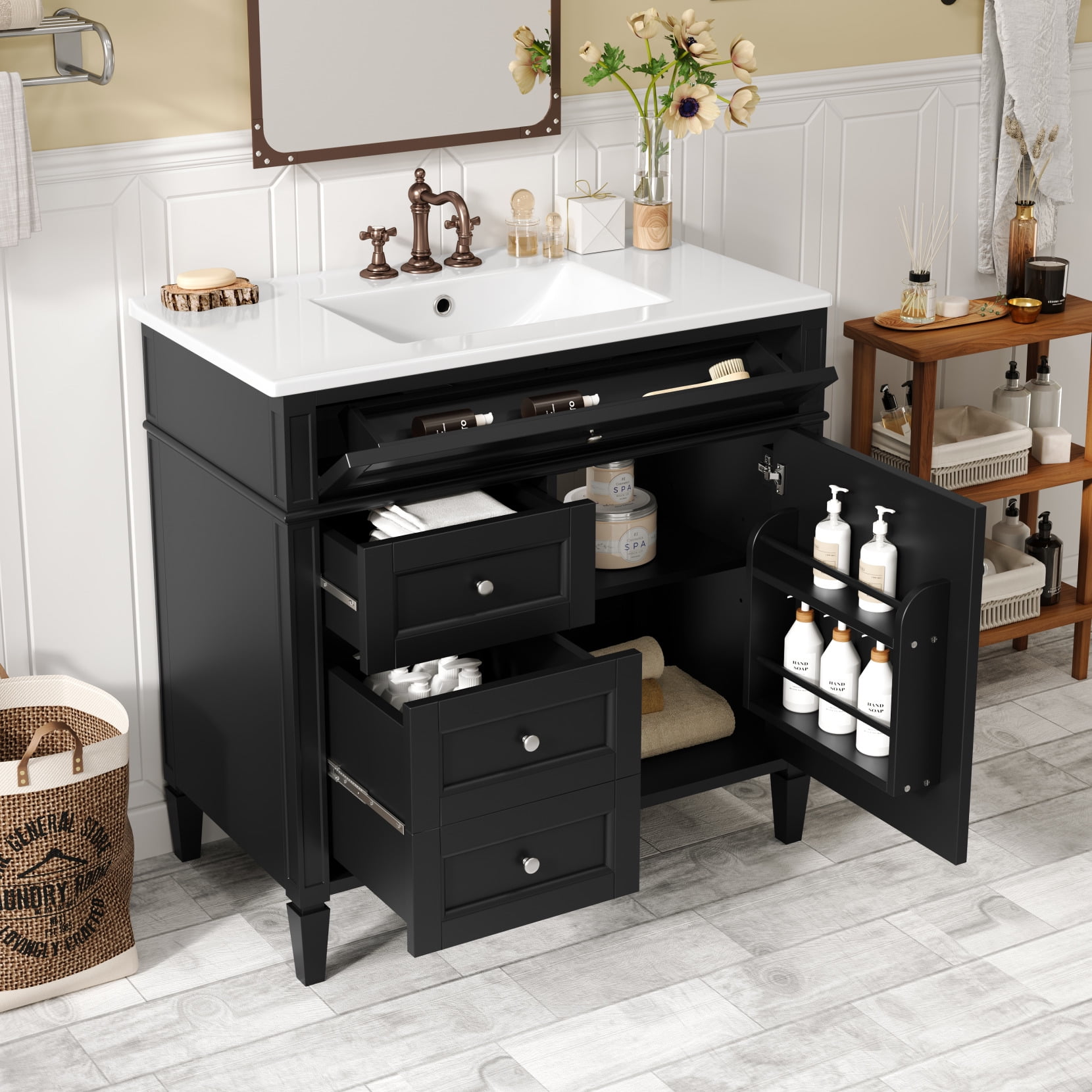 36" Modern Freestanding Bathroom Vanity with Sink Combo, 2 Deep Drawers ...