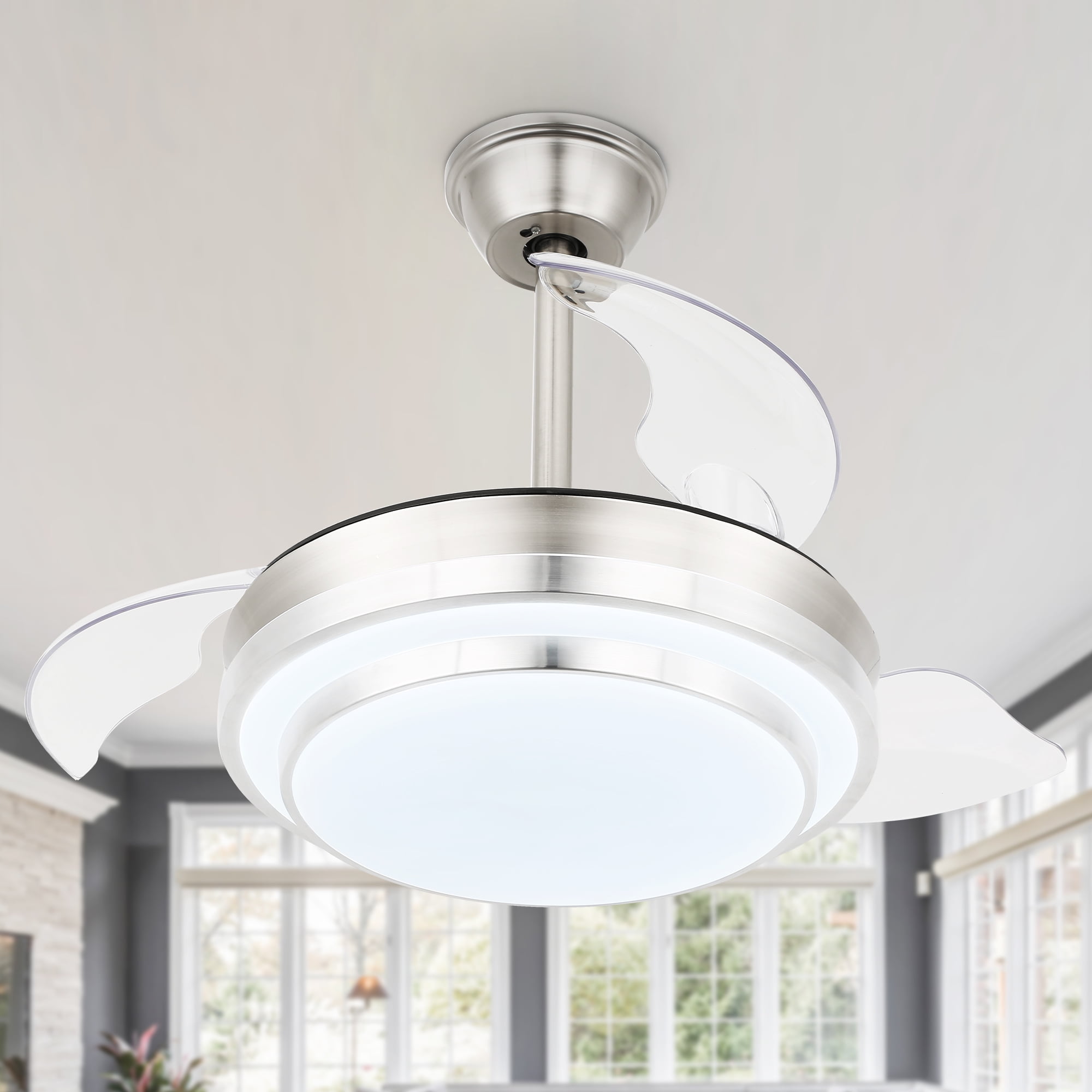 36" Modern Invisible Indoor Ceiling Fan with LED Light, Remote Control ...