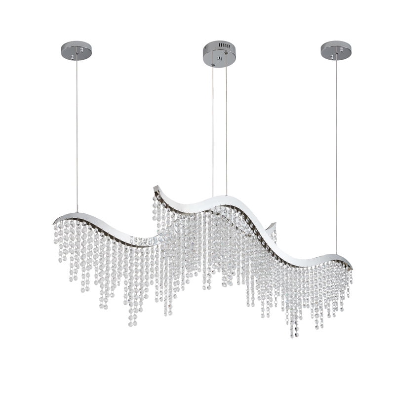 36" Modern Wave LED Crystal Chandelier Pendant Light, Adjustable Color ...