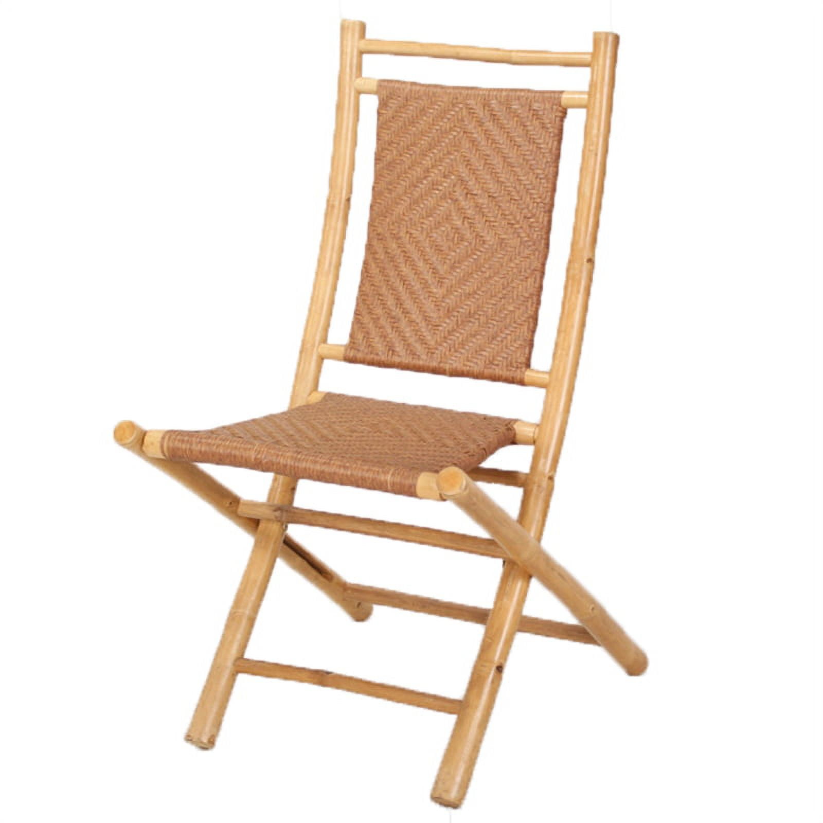Set Of 2 Natural Bamboo Folding Dining Chairs With Polyrattan Diamond ...
