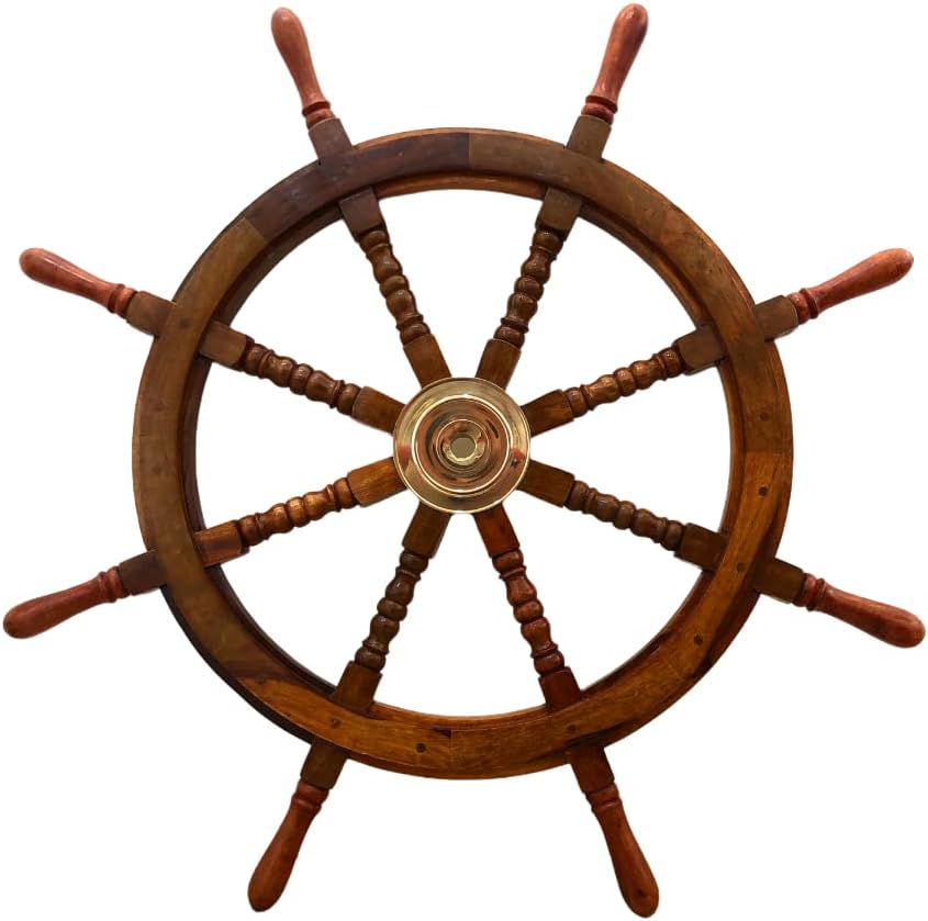36" Nautical Wood Ship Wheels Handcrafted Captain's Boat Steering Wheel ...