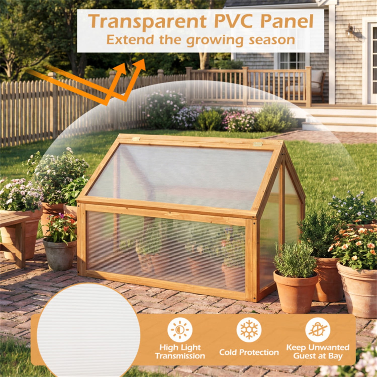 36" Orange Fir Wood Garden Greenhouse Dual Adjustable Roof Vents ...