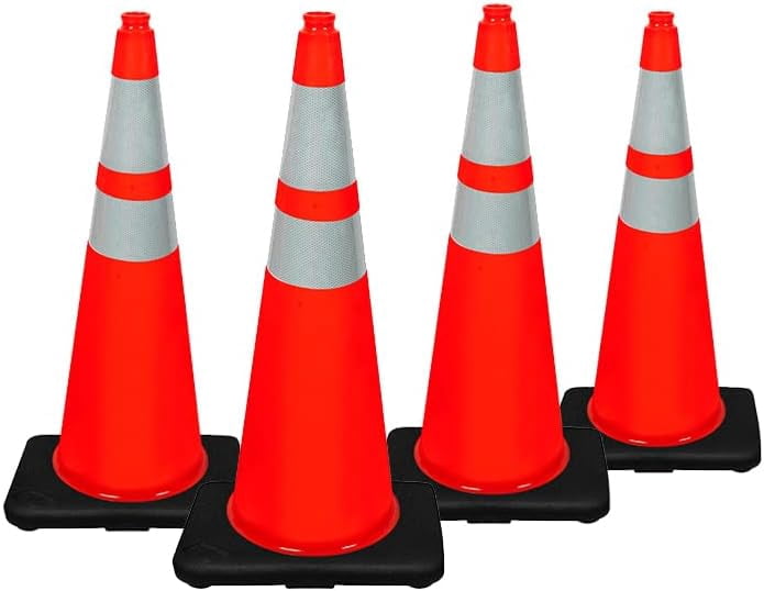 36" Orange PVC Traffic Safety Cones with Black Base & 6" + 4 ...