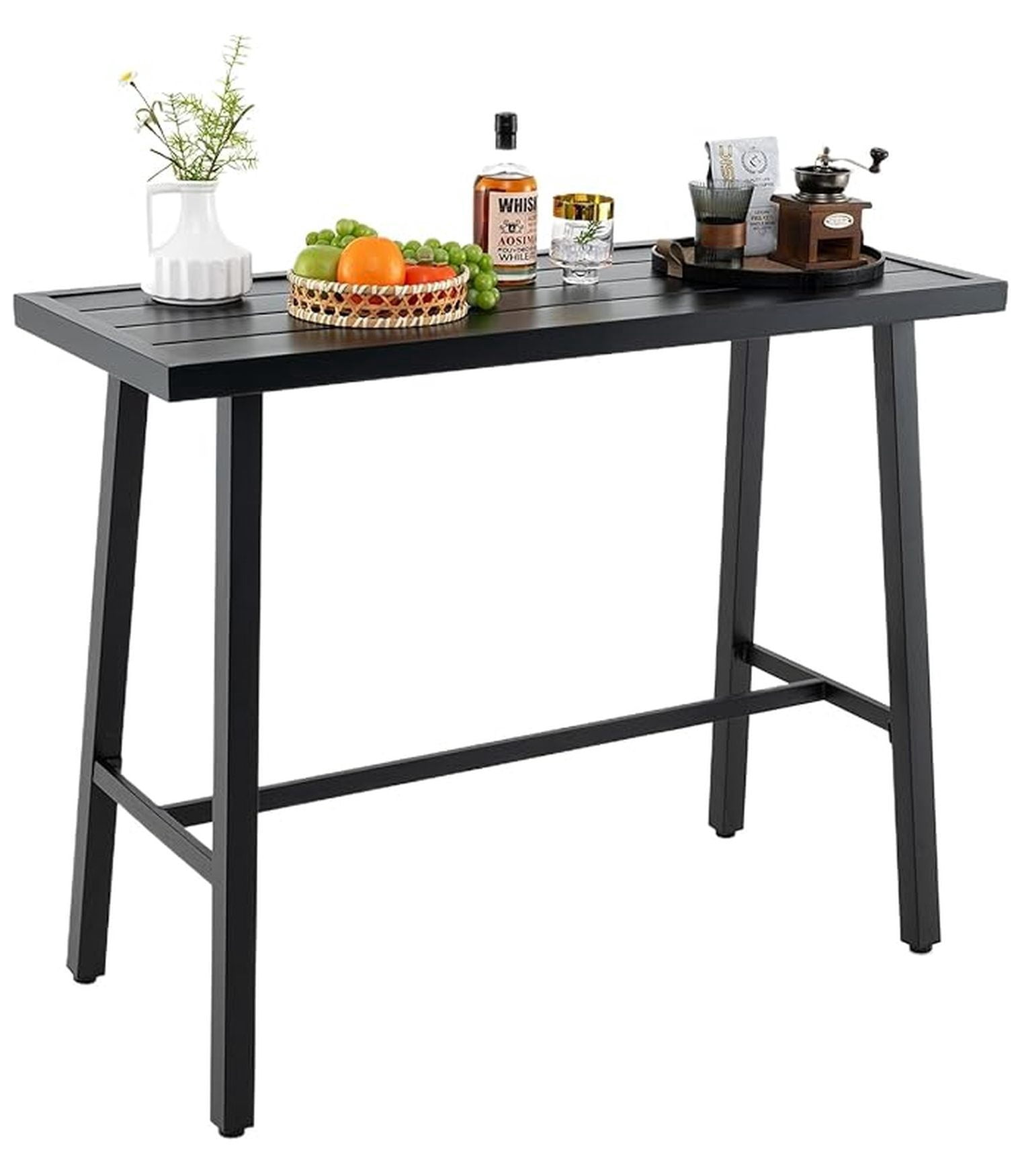 36" Outdoor Bar Table, Rectangular High Pub Table with Adjustable Foot ...