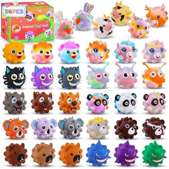 36 PACK Animal Pop Balls Party Favors for Kids,3D Pop Balls Fidget Toys ...