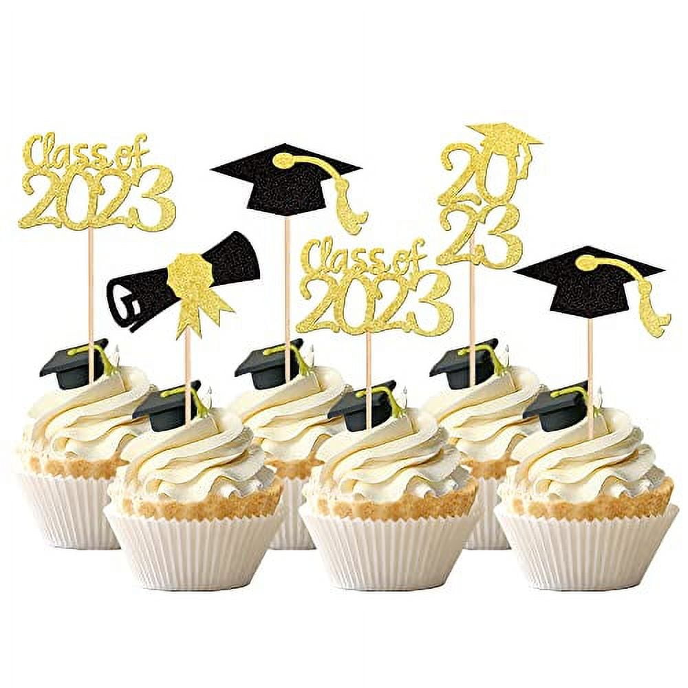 2025 Graduation Cupcake Toppers 36 PCS Class Of - Blue Silver Glitter ...