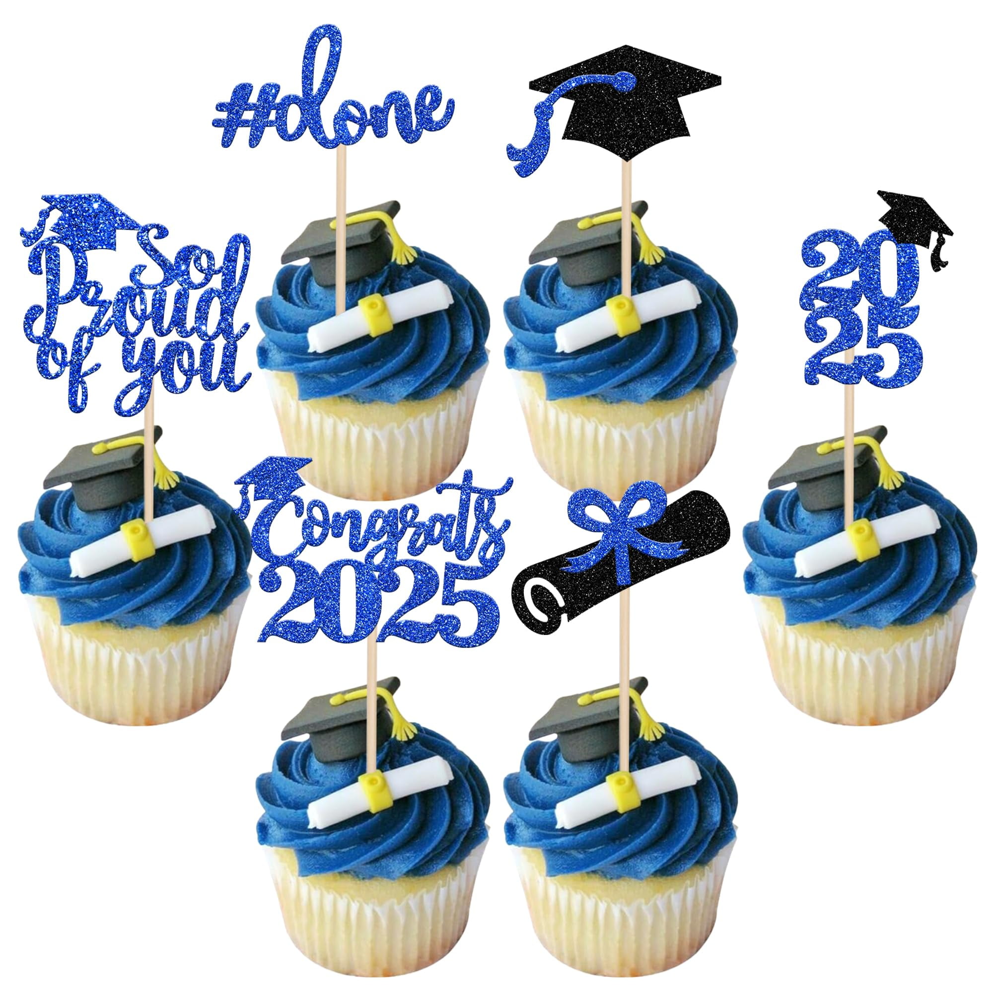 36 PCS 2025 Graduation Done Cupcake Toppers KMC2Glitter Congrats Class ...