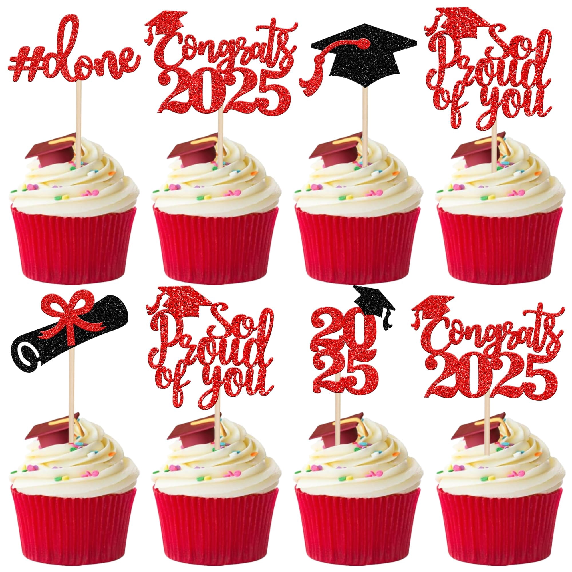 36 PCS 2025 Graduation IFF17 Cupcake Toppers Glitter Congrats Class of ...